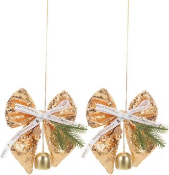 Amosfun 2 St&uuml;Ck Glocke Anh&auml;Nger Mit Perlglanz Pailletten Schleife F&uuml;R Weihnachtsbaum Und Kranz Dekoration Festliche H&auml;Ngeornamente F&uuml;R Zuhause Und Gewerbliche