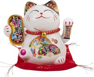 La Chineuse Japanische Katzenstatuette Maneki Neko - Glück und Fröhlichkeit - Höhe 16 cm - beweglicher Arm - Japanisches Dekor - Geschenkidee Japan Asien
