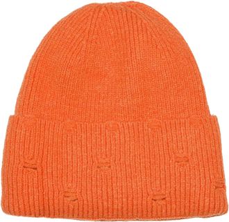 styleBREAKER Unisex Strickmütze mit Rippenmuster und Rissen im Destroyed Look, Thermo-Fleece Innenfutter, Beanie 04024191, Farbe:Orange