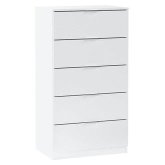 HOGAR 24 Hogar24 - Commode 5 tiroirs en blanc Artik - Panneau m&eacute;lamin&eacute; 15mm - Glissi&egrave;res m&eacute;talliques - Grand rangement moderne 110x60x40cm