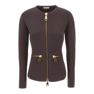 Elisabetta Franchi Strickjacke mit Rei&szlig;verschluss - - Knitwear - Damen - Braun - S