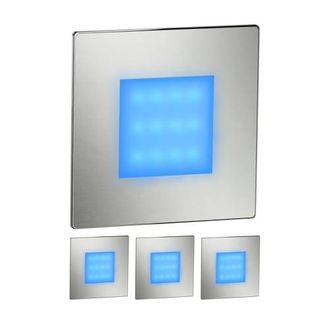 LEDs Com 4 pi&egrave;ces Lumi&egrave;re descalier LED/lampe murale encastr&eacute;e FEX pour lint&eacute;rieur et lext&eacute;rieur, rectangulaire, inox, 85 x 85mm, bleu