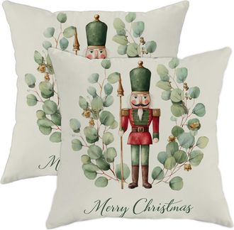 Generic Nussknacker-&Uuml;berwurf-Kissenbez&uuml;ge, weihnachtliche Eukalyptusglocken, weihnachtliches Gr&uuml;n mit verstecktem Rei&szlig;verschluss, f&uuml;r Wohnzimmer, Bett, B&uuml;ro, 