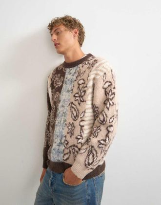 Topman pull en maille coupe relaxed avec motif cachemire plac&eacute; marron