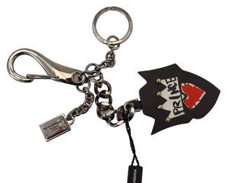 Dolce & Gabbana Mens Black Prince Studs Logo Silver Brass Keychain | Zama Accessory