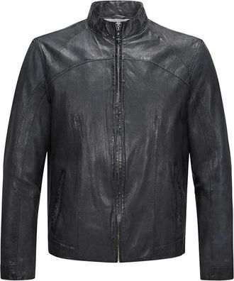 Milestone Herren Lederjacke blau Lammnappa unifarben mit Motiv