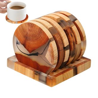 Generico Untersetzer mit Untersetzer, 6-teiliges Teeuntersetzer aus Harz, Untersetzer aus, Tischbecher aus Harz, multifunktionale Untersetzer mit St&auml;nder, Holz