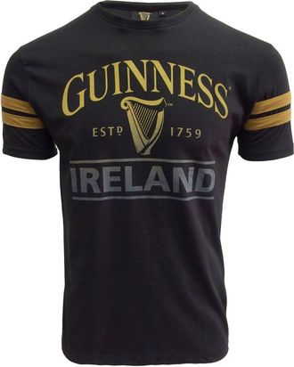 Guinness Schwarz Deep Tan Tape T-Shirt mit Harfe und Irland Text Design | L&auml;ssiges stilvolles Baumwolle Tee Shirt Top f&uuml;r Herren (XXL)