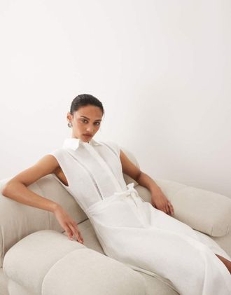 Mango Robe mi-longue sans manches 100 % lin - Blanc-Neutral