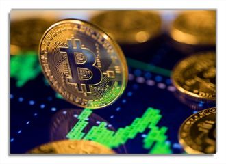 Wallario selbstklebendes Poster - Bitcoin im Marktgeschehen, Aufkleber in Premiumqualit&auml;t, Klebefolie Gr&ouml;&szlig;e: 70 x 100 cm (Riesenposter)