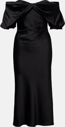 Alexander McQueen Robe midi en satin &agrave; encolure bardot