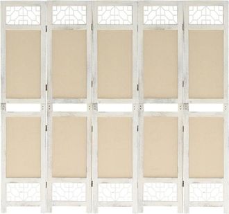 vidaXL Cloison de s&eacute;paration 5 panneaux Cr&egrave;me 175x165 cm Tissu