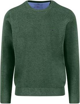 Fynch-Hatton Pull en tricot fin en coton avec col rond, Dark Leaf, L