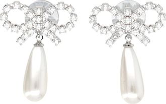 Self Portrait Femme, Accessoires, Gris, Taille: ONE Size Crystal Bow Pearl Earrings