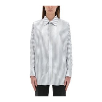 Maison Margiela Femme, Blouses et Chemises, Bleu, Taille: 48 FR Chemise Ray&eacute;e en Popeline de Coton