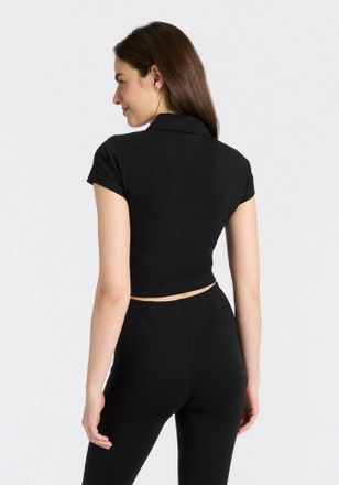 HUGO BOSS Kurzarmshirt Dastaja mit Kragen & cropped, in verk&uuml;rzter L&auml;nge