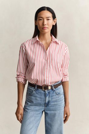 GANT Damen Regular Fit Classic Popeline Bluse mit Streifen (44) PERFECT Rot