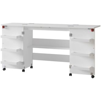 Vicco table de couture Carmen, Blanc, 160x80.2cm avec 6 &eacute;tag&egrave;res, Vicco
