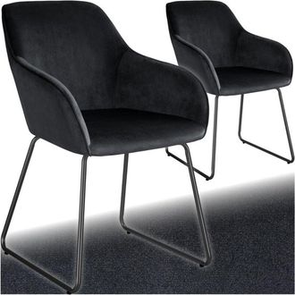 TecTake Lot 2 chaises de salle à manger aspect velours rembourré noir