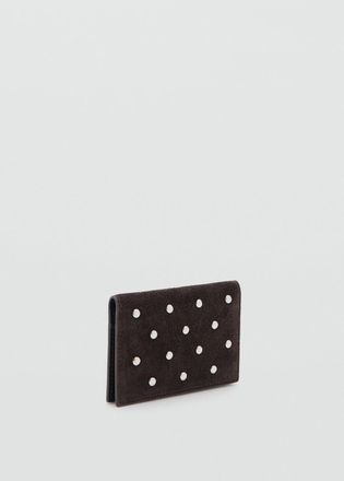 Mango Porte-cartes en daim &agrave; clous chocolat - Femme - Taille unique - MANGO