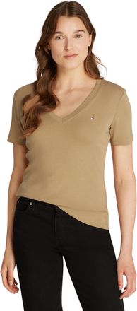 Tommy Hilfiger Damen T-Shirt Kurzarm New Slim Cody mit V-Ausschnitt, Beige (Safari Canvas), XXXL