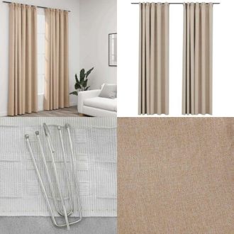 vidaXL Verdunkelungsvorh&auml;nge Haken Leinenoptik 2 Stk. Beige 140x245 cm - Verdunkelungsvorh&auml;nge - Leinenlook - Beige - Vorh&auml;nge - Wohnraumgestaltung - Home &