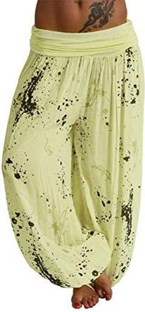 Minetom Femme Bloomers Sarouel Pantalon Fluide Boho Taille Haute Harem Pants &Eacute;t&eacute; Imprim&eacute; Fleuri &Eacute;lastiqu&eacute;e Taille Yoga Sport Pants B Jaune XL