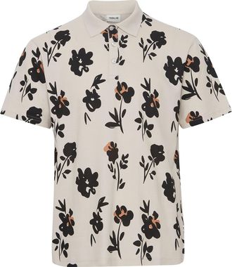 Solid SDFitz Herren Poloshirt Polohemd Pikee Pique-Qualität Mit Blumenmuster Knopfleiste Regular Fit hochwertiger Baumwoll-Piquee, Größe:S, Farbe:Oatmeal (1