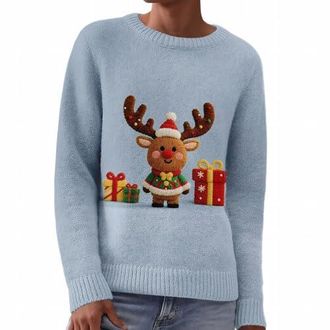 Generic Pull de No&euml;l pour femme - Motif de No&euml;l - Pull &eacute;pais &agrave; manches longues et col rond - Coupe ajust&eacute;e - Tunique dhiver confortable, douce, mignonne et ch