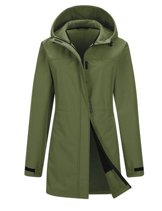 Baleaf Damen Softshelljacke Lange Wasserabweisend Softshellmantel Wasserabweisend Winterjacke Windjacke Fleece gef&uuml;tterte Regenjacke Armeegr&uuml;n XXL