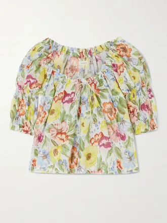 Dôen Haut En Voile De Coton Biologique À Imprimé Fleuri Et À Fronces Inez - Vert