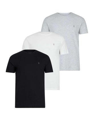 AllSaints Tonic - Lot de 3 t-shirts ras de cou &agrave; manches courtes - Blanc optique, noir et gris-Multicolore