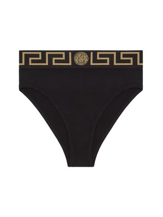 Versace High-Waist Cotton-Elastane Swim Shorts - Black