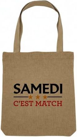 Fabulous Sac Shopping Tote Bag Aspect Lin - Samedi cest match Sport Foot Ballon Rugby Basket - Sac de Courses Toile Epaisse 360g Beige Naturel Cabas Port&eacute; Epau