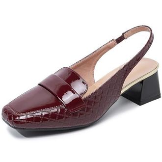 Generic Mary Jane Slingback Chaussures &agrave; talon bas pour femme, bout carr&eacute;, talon de 5,1 cm, chaussures habill&eacute;es en cuir verni pour le travail, Rouge, 40.5 EU