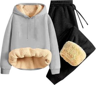 Generico Combinaison dhiver pour femme de sport en polaire chaude compl&egrave;te en molleton avec fermeture &eacute;clair &agrave; capuche et pantalon en velours complet 2 pi&egrave;ces 