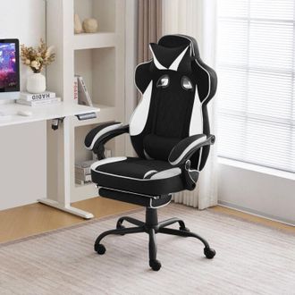 Woltu Gaming Stuhl Ergonomisch B&uuml;rostuhl mit Taschenfederkissen, breiter Sitz Fu&szlig;st&uuml;tze Computerstuhl Gamingstuhl 150 kg Belastbarkeit, 360&deg; Grad Drehbar