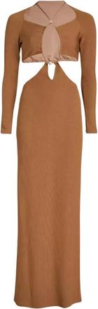 PatBo Patbo, Femme, Robes, Brun, Taille: 42 FR Robe Maxi D&eacute;coup&eacute;e Orn&eacute;e