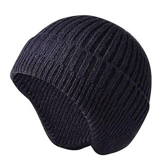 Generic Casquette tricot&eacute;e &agrave; rabat doreille pour homme et femme, bleu marine, Taille unique