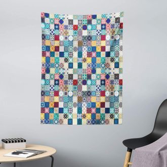 Abakuhaus marokkanisch Wandteppich, Aufwändige Patchwork-Motiv aus Weiches Mikrofaser Stoff Waschbar ohne Verblassen Digitaldruck, 110 x 150 cm,Turkis Beige