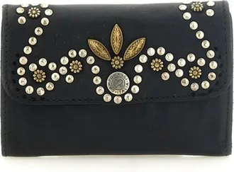Campomaggi Femme, Sacs, Noir, Taille: ONE Size Portafoglio in pelle vacchetta tinto capo borchie