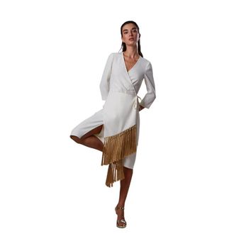 Moskada Goldenes Fransenkleid - 46 - - Dresses - Damen - Wei&szlig; - XL