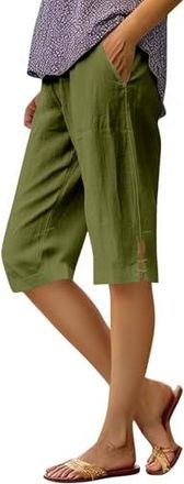 Generic Short en lin &agrave; jambes larges pour femme, short d&eacute;t&eacute; longueur genou, l&eacute;ger et respirant, pantalon capri d&eacute;contract&eacute;, vacances, plage, confortable, coup
