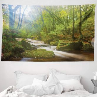 Abakuhaus Waldgebiet Wandteppich, Waldszene im Golitha Falls Naturreservat am Fluss Fowey Cornwall England, aus Weiches Mikrofaser Stoff Wand Dekoration Für Sch