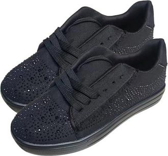 Generic Chaussures d&eacute;contract&eacute;es pour femme - Baskets &agrave; strass - Couleur unie - Chaussures de loisirs l&eacute;g&egrave;res et respirantes en toile &agrave; lacets - Baskets de ma