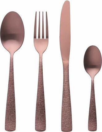 Villa D'Este Home Tivoli 24-teiliges Besteckset aus Edelstahl 18/0, mattes Kupfer-Finish, strukturierter Griff, Textur