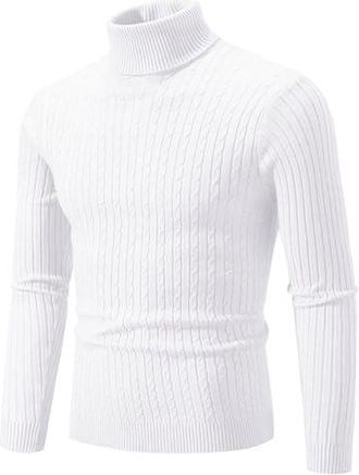 Generic Pull l&eacute;ger en Maille pour Homme, col roul&eacute;, Coupe ajust&eacute;e, d&eacute;contract&eacute;, Manches Longues, Moderne, Blanc, Taille M