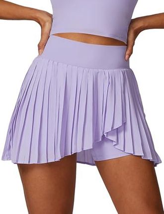 Feoya Femme Mini Jupe dentraînement Jupe Sport Taille Haute Plissée Jupe Tennis Élégant Taille Elastique Violet S