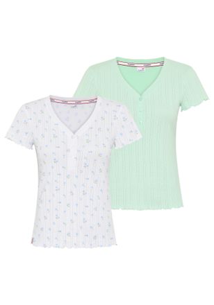 Kangaroos T-Shirt KANGAROOS, Damen, Gr. 32/34, wei&szlig; gebl&uuml;mt, hellgr&uuml;n, Jersey, Obermaterial: 100% Baumwolle, gebl&uuml;mt, unifarben, figurbetont h&uuml;ftlang, V-Ausschn