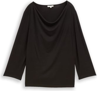Tom Tailor Damen 1048943 Langarmshirt mit Wasserfallkragen, 14482-Deep Black, L